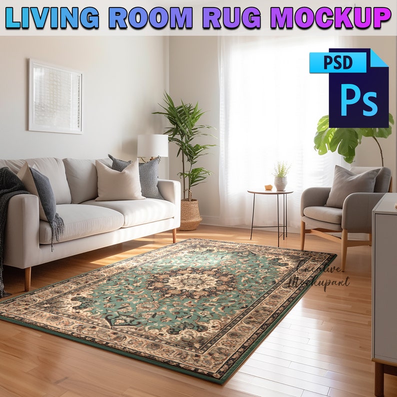 5 Living Room Rug Mockup Bundle | Area Rug Mockup | Room Carpet Mockup ...