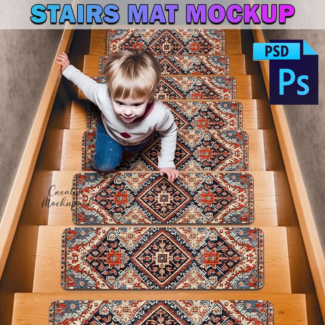 Stairs Carpet Mockup | Stairs Treads Rug Mockup, Stair Step Rugs Mockup ...