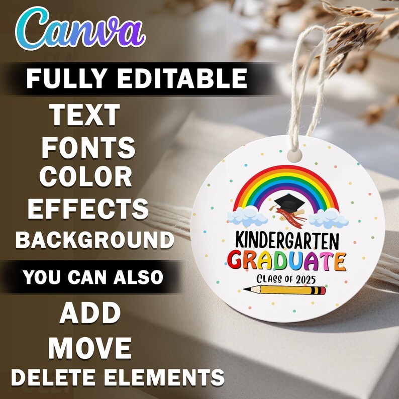 Kindergarten Graduation Round Tag, End of Year Graduation Gift Tag ...