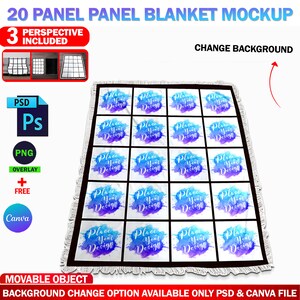 Dye Sublimation 20 Panel Blanket Mockup With Fringe Edges, 3 Different ...