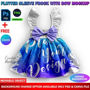 Flutter Sleeve Frock With Bow Mockup, Flutter Sleeve Dress Mockup ...