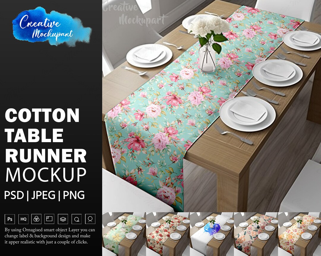 Cotton Table Runner Mockup | Dye Sublimation | Add Your Own Design via ...