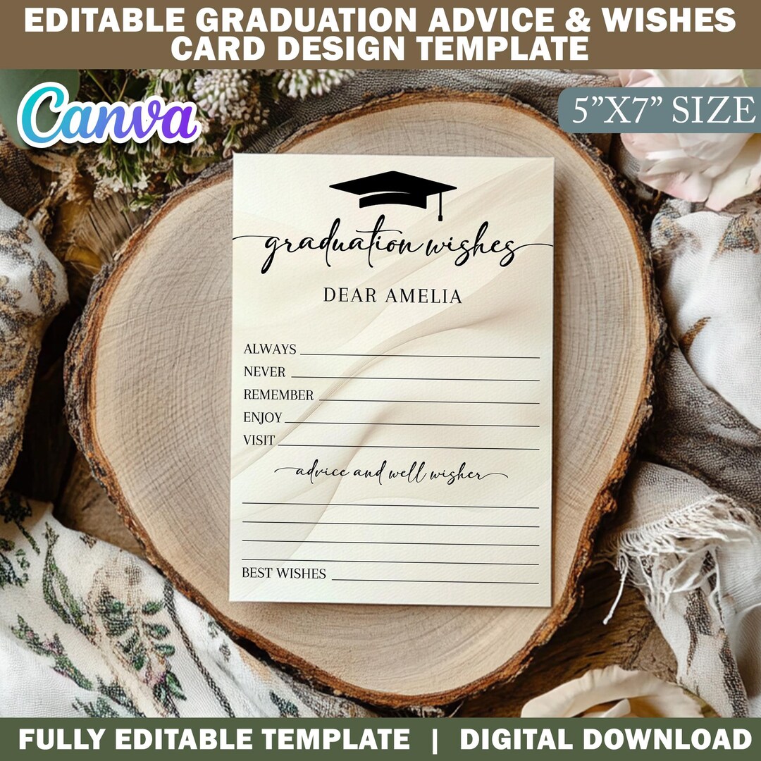 Graduation Advice & Wishes Card Design, Editable Graduation Advice Card ...