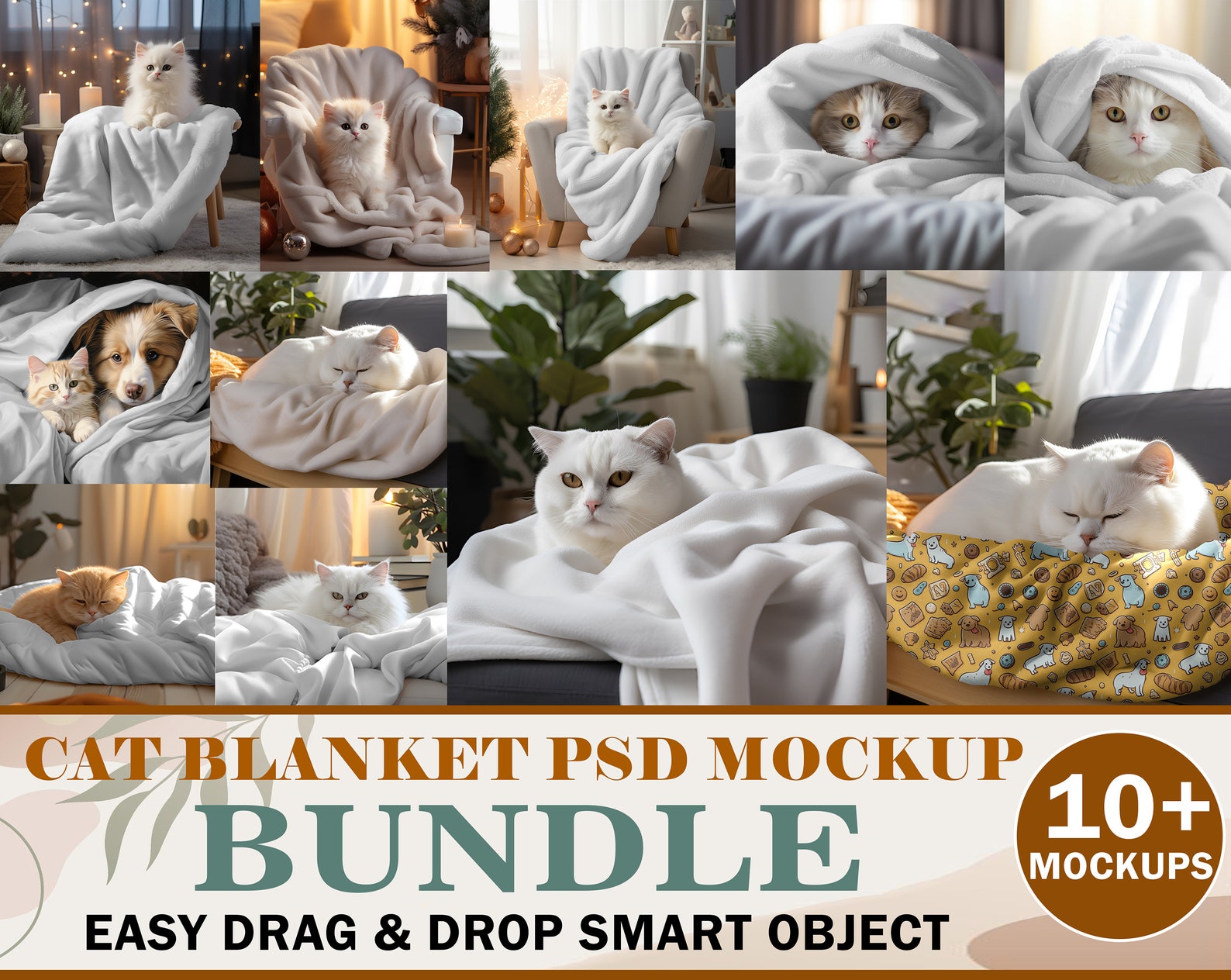 PSD Cat Blanket Mockup Bundle, 10 Flappy Kitty Blanket Mockup, Pet ...