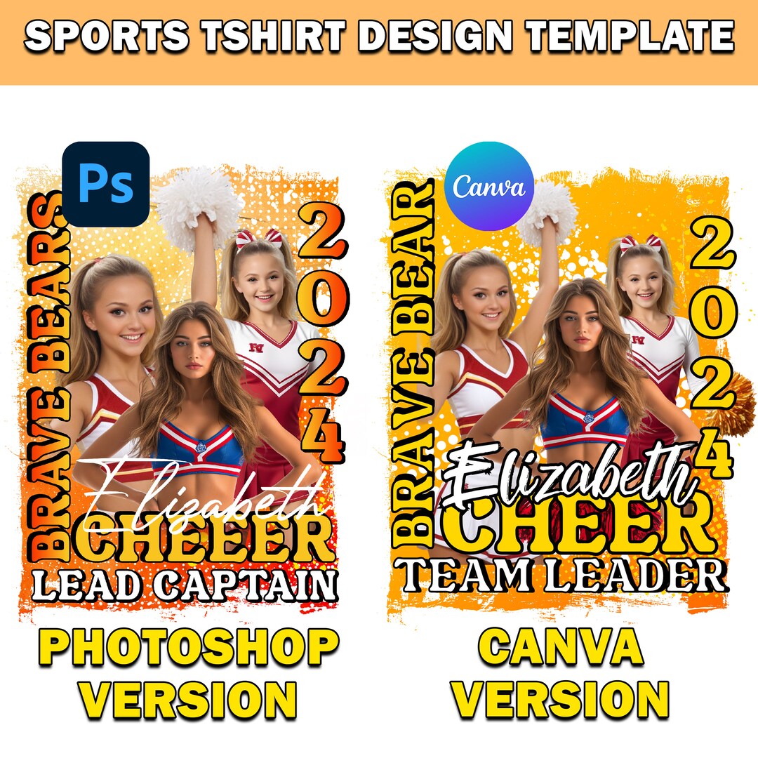 Cheerleader T Shirt Design Template, Sports T Shirt Design, Photoshop ...