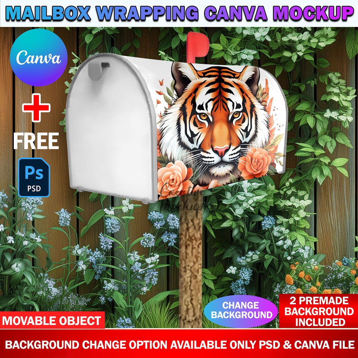 Canva Mailbox Cover Mockup, Dye Sublimation Mailbox Wrapping Mockup ...