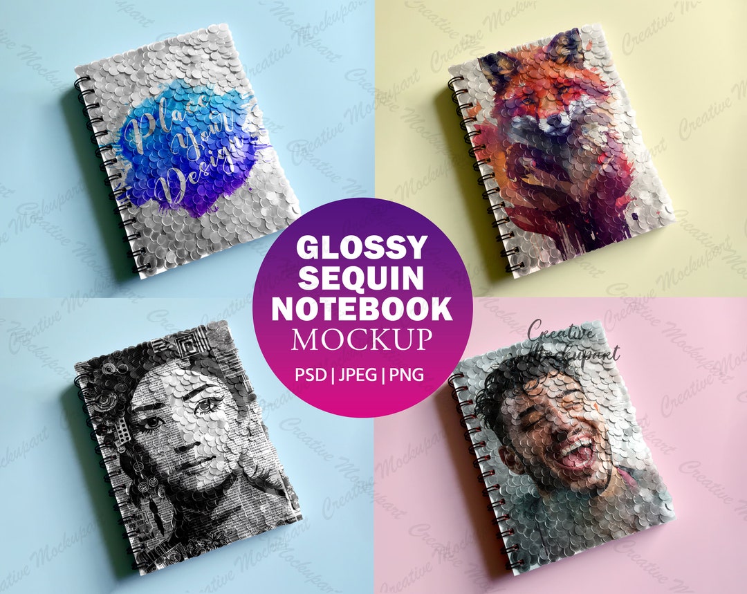 Glossy Sequin Notebook Mockup Spiral Journal Mockup, Scrapbook Mockup ...