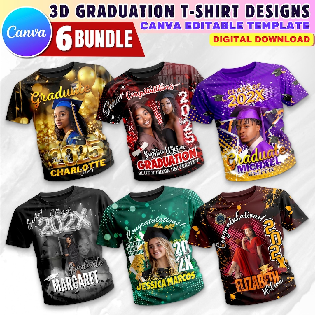 6x Viral Graduation 3D Shirt Design Bundle, Grad T-shirt Design Canva ...