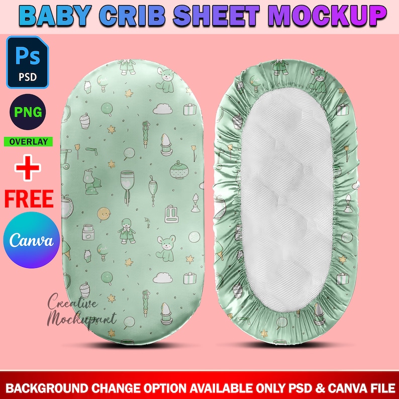 Dye Sublimation Canva Baby Crib Sheet Mockup, New Born Nursery Bed ...