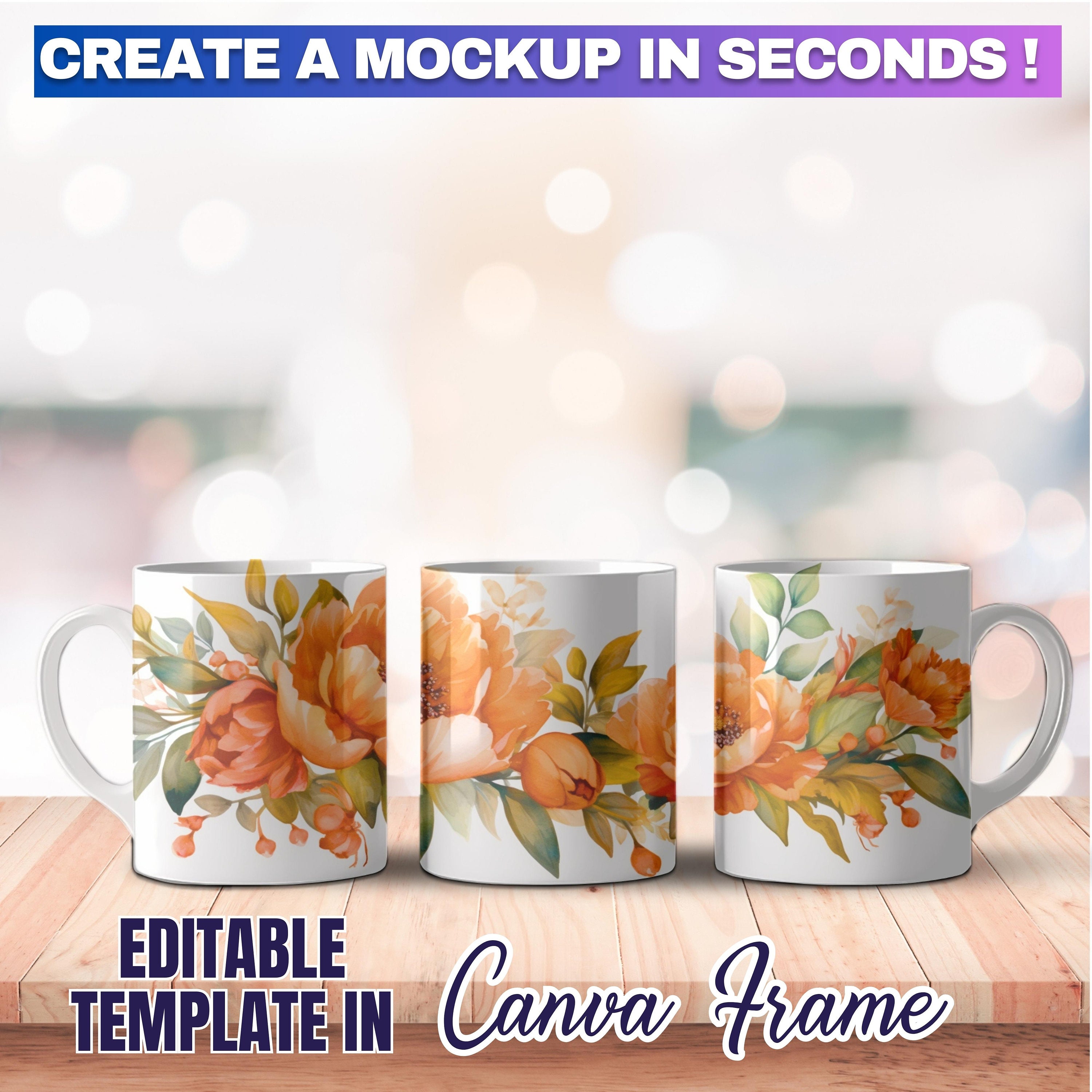 Canva Frame 11oz Mug Full Wrap Mockup | 11oz Coffee Mug Mockup | 3 Mug ...