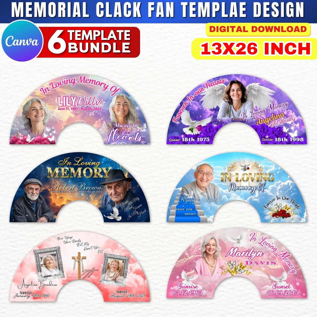 6x Clack Fan Memorial Design Canva Templates, Fully Editable Drag ...
