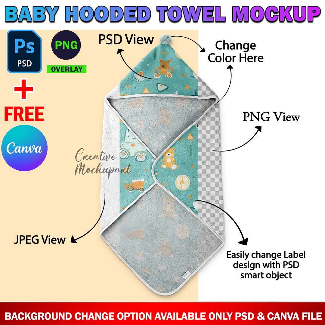 Baby Hooded Towel Mockup, Baby Towel Mockup, Folded Baby Towel Mockup ...