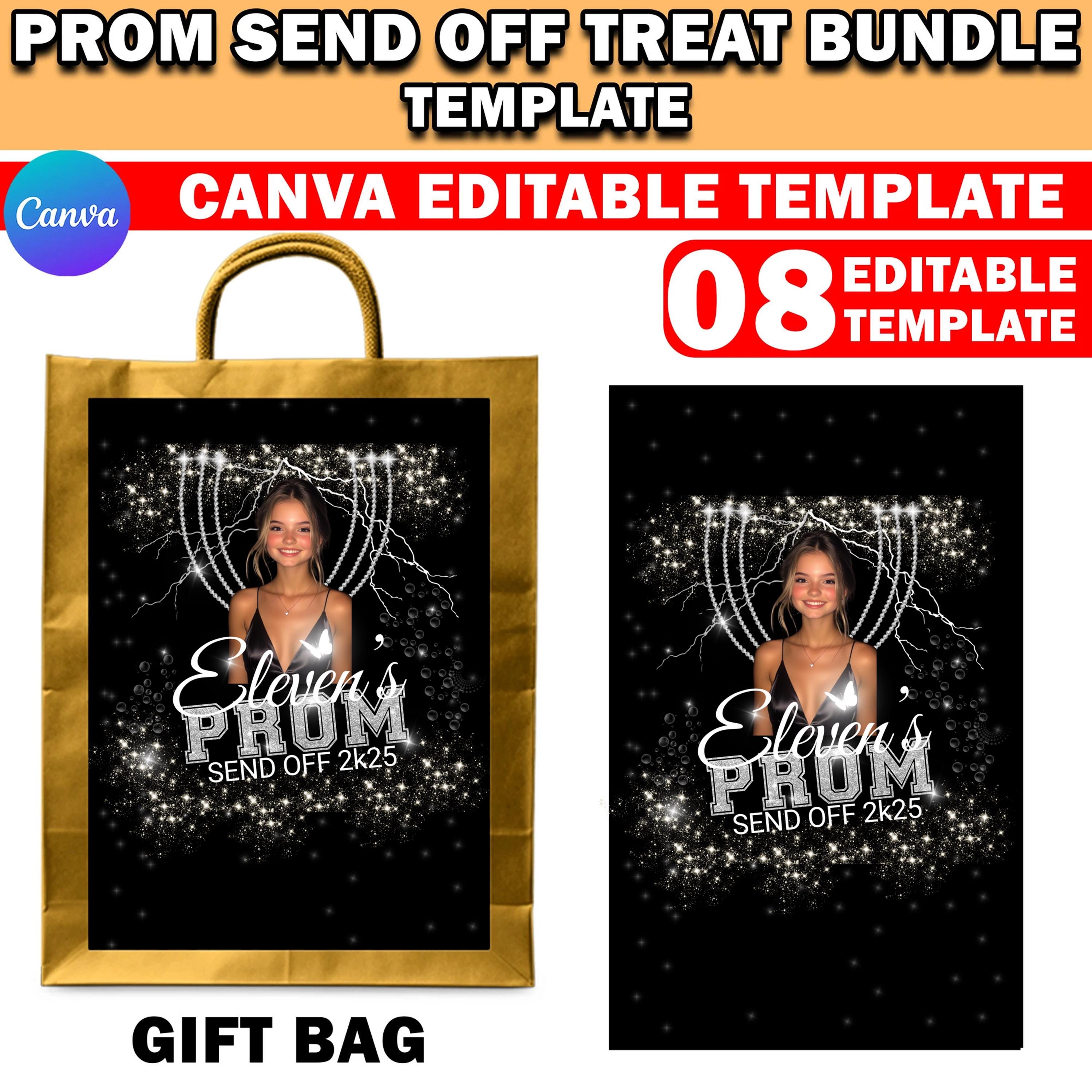 Prom Send off Treat, Prom Packaging Template Bundle, Glitter Silver ...