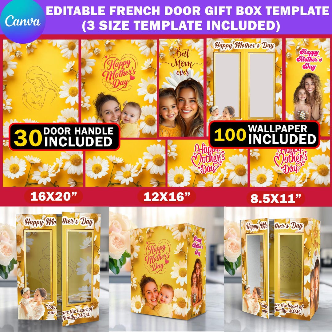 Mothers Day French Doors Gift Box Template, 8.5X11, 12X16, 16X20 Canva ...