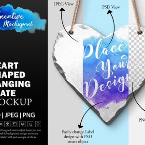 Heart Shaped Hanging Slate Mockup, Sublimation Slate Heart Shaped Blank ...