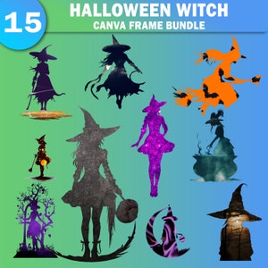 Canva Halloween Witch Frames Bundle Make Your Own Mystical Wizard Witch ...