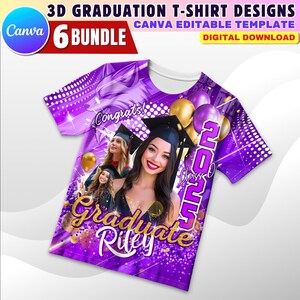 6x Graduation 3D Shirt Design Bundle, Grad T-shirt Design Canva ...