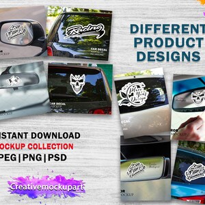 16 Car Mirror Sticker & Car Decal PSD Mockup Bundle | Vinyl Decal ...