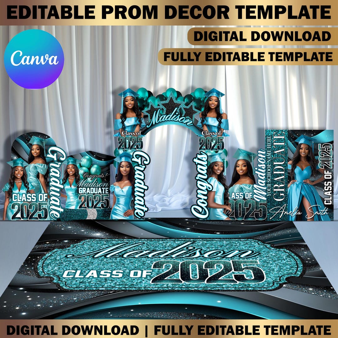 Custom Graduation Decor Canva Template Bundle, Name Cutout, Black ...