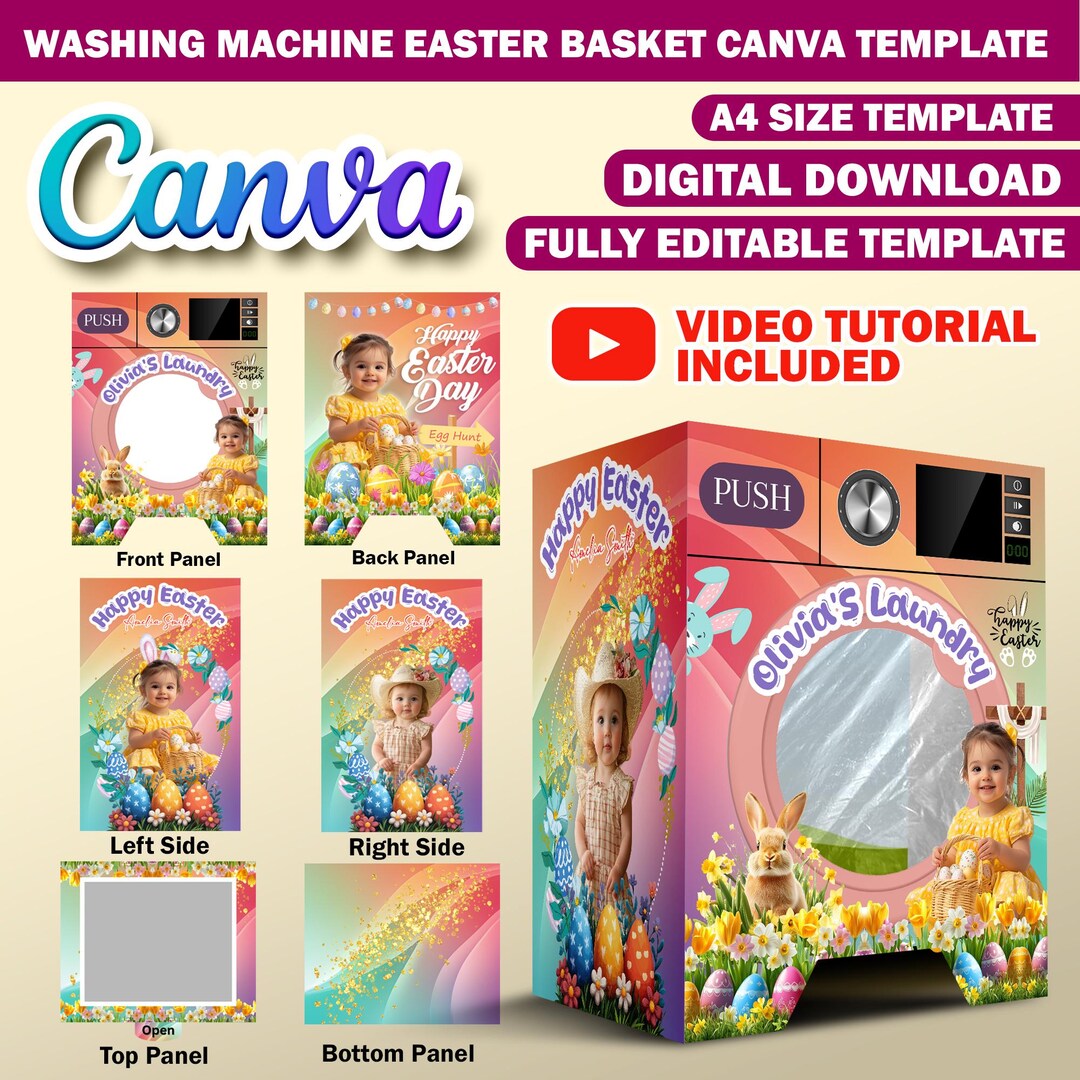 Washing Machine Gift Box Canva Template, Editable Foam Board Easter ...