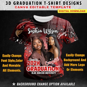 Graduation 3D Shirt Design, Red & Black T-shirt Design Template, 32x27 ...