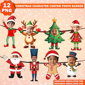 Add Your Own Custom Photo Face Banner, DIY Elf, Santa Reindeer, Snowman ...