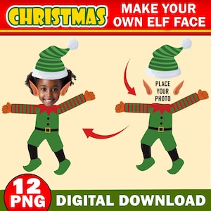 12x Christmas Add Your Own Elf Photo Face, DIY Elf Yourself PNG Bundle ...