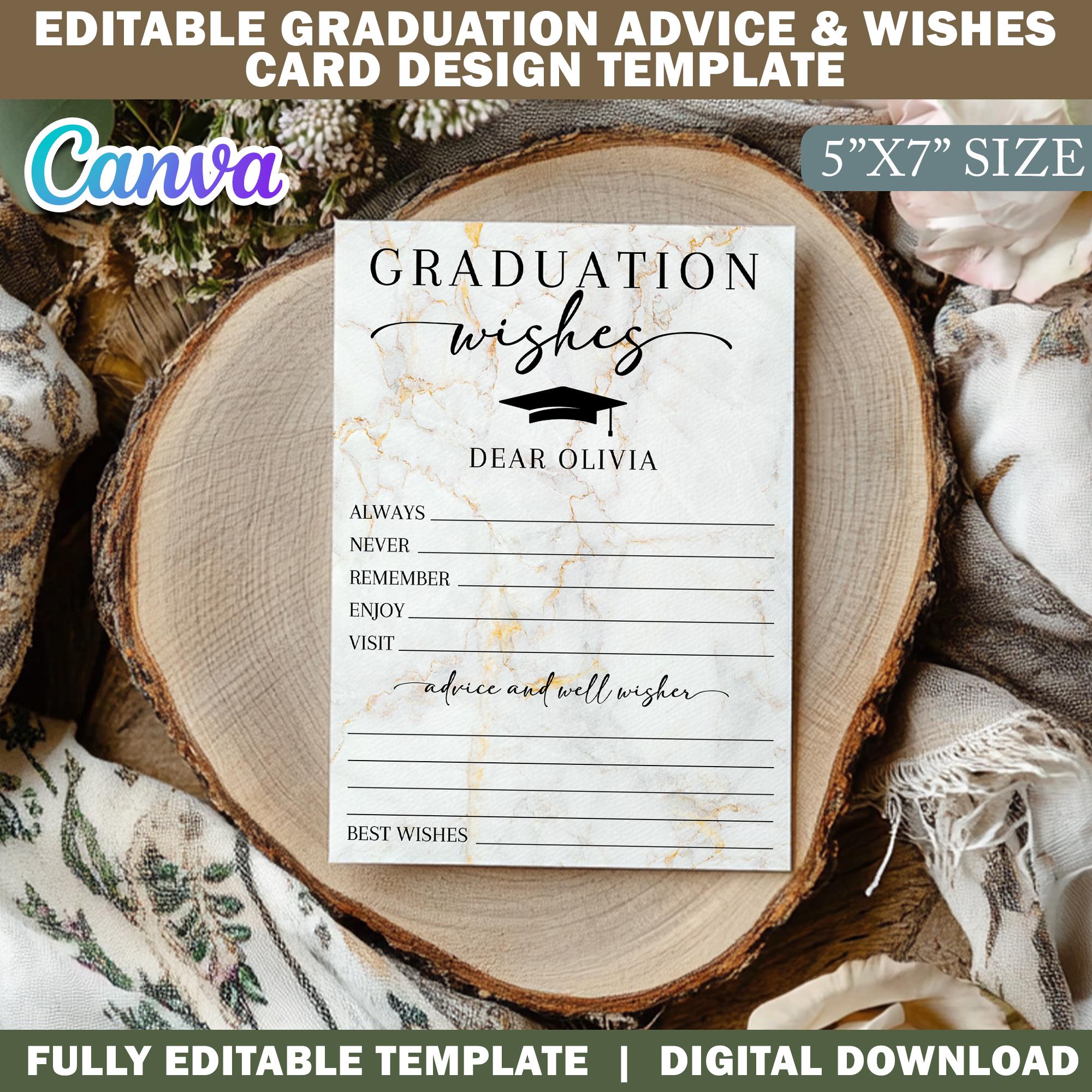 Graduation Advice & Wishes Card Design Bundle, Editable Graduation ...