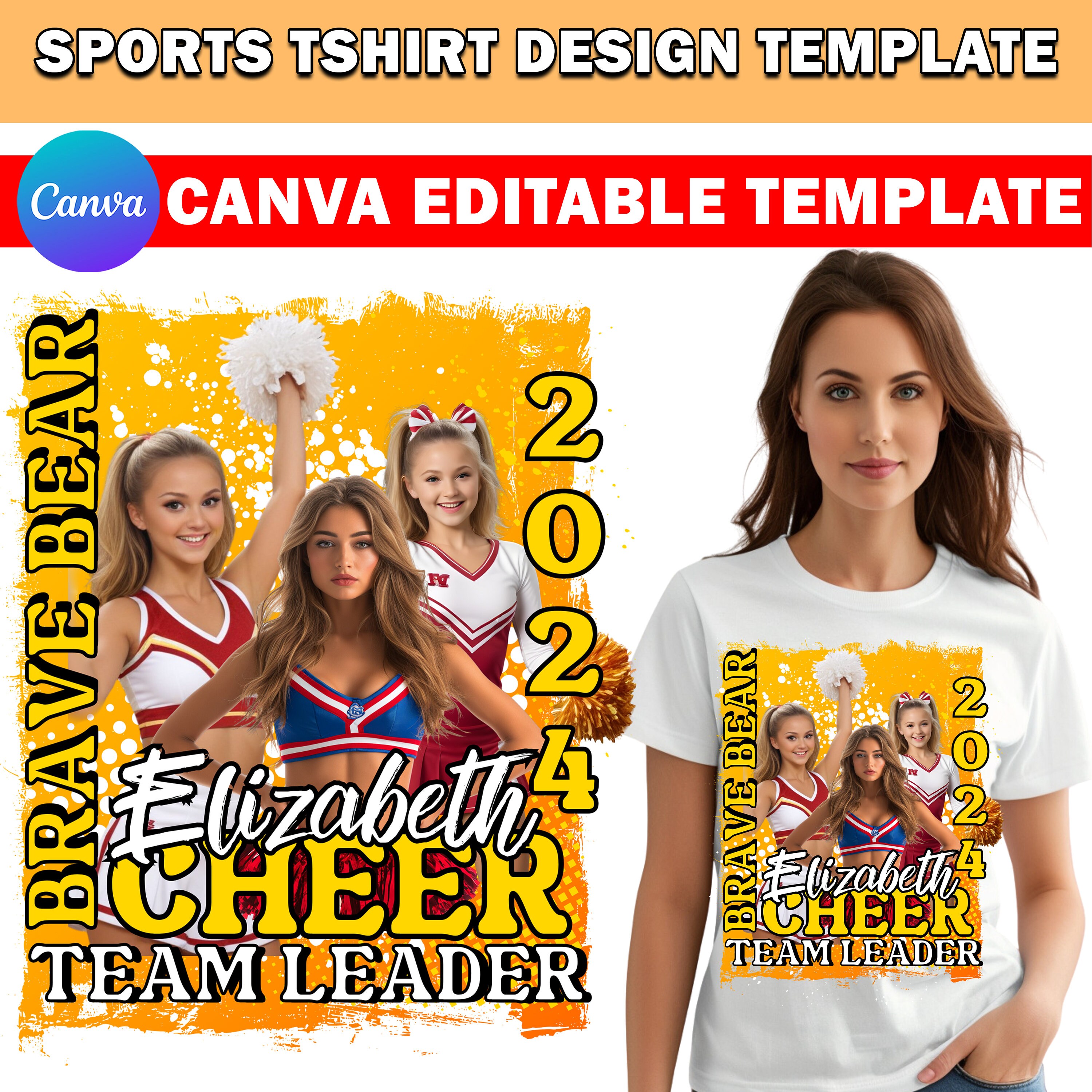 Cheerleader T Shirt Design Template, Sports T Shirt Design, Photoshop ...