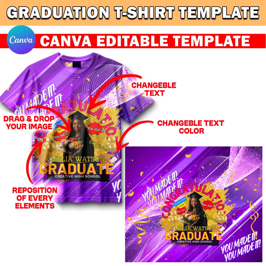 3d All Over Print Graduation Shirt Design Template, Purple Grad T Shirt ...