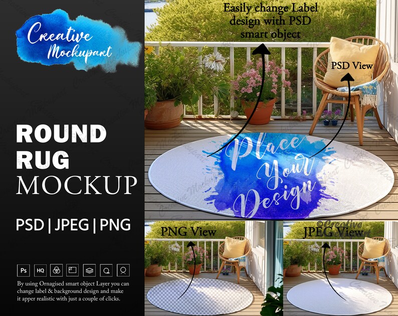Round Rug Mockup | Round Carpet Mockup |circle Rug Mockup, Add Your Own ...