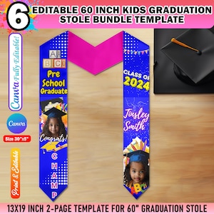 6 Pre-k & Kindergarten Kids Graduation Stole Design Bundle, Kids Sash ...