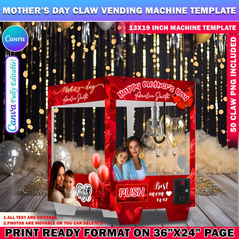 Canva Claw Mothers Day Vending Machine Template, Editable 13 X 19 Blank ...
