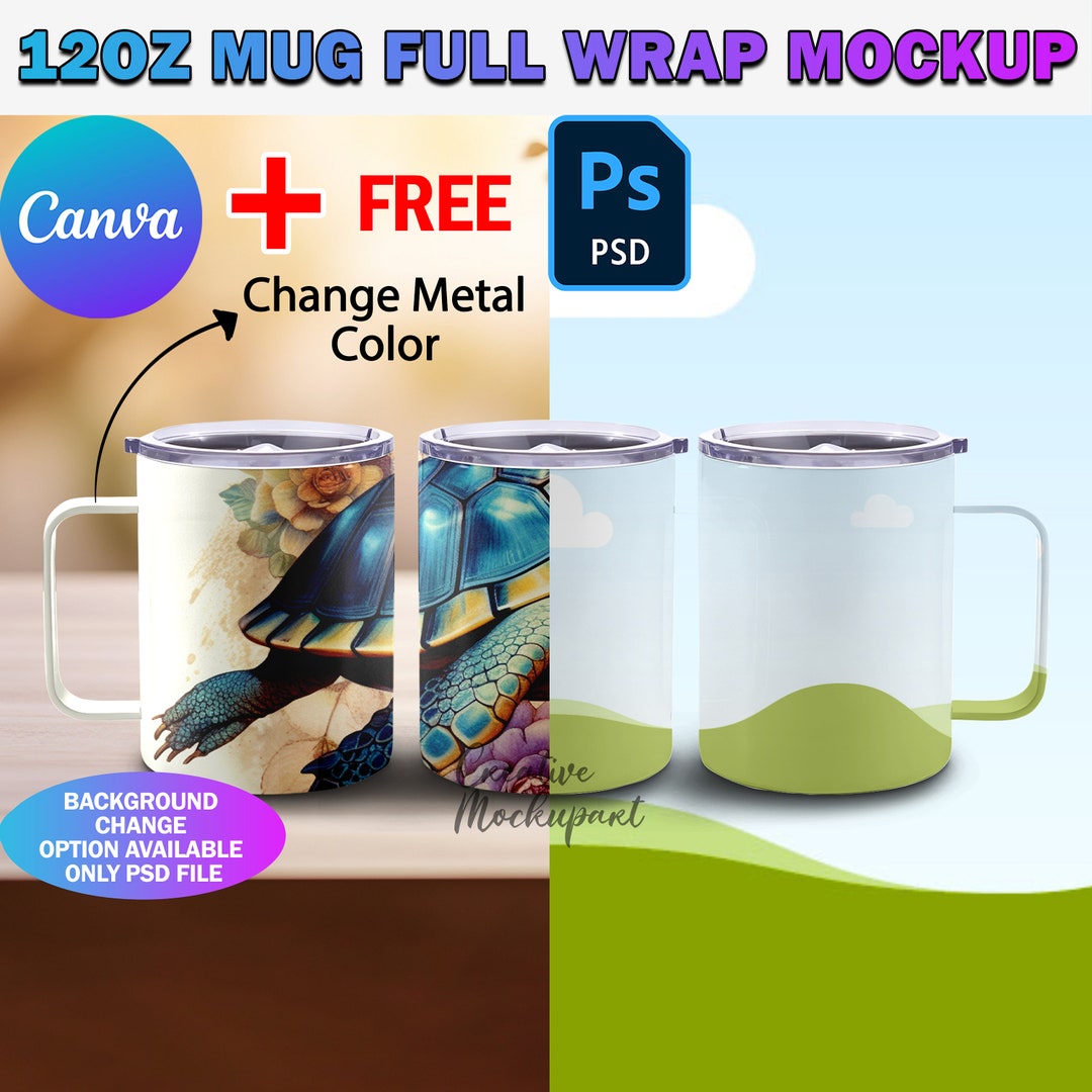 Canva Frame 12oz Mug Full Wrap Mockup, With Lid Full Wrap Mockup, 12oz ...