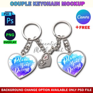 Dye Sublimation Couple Keychain Mockup, Heart Shaped Keychain Mockup ...