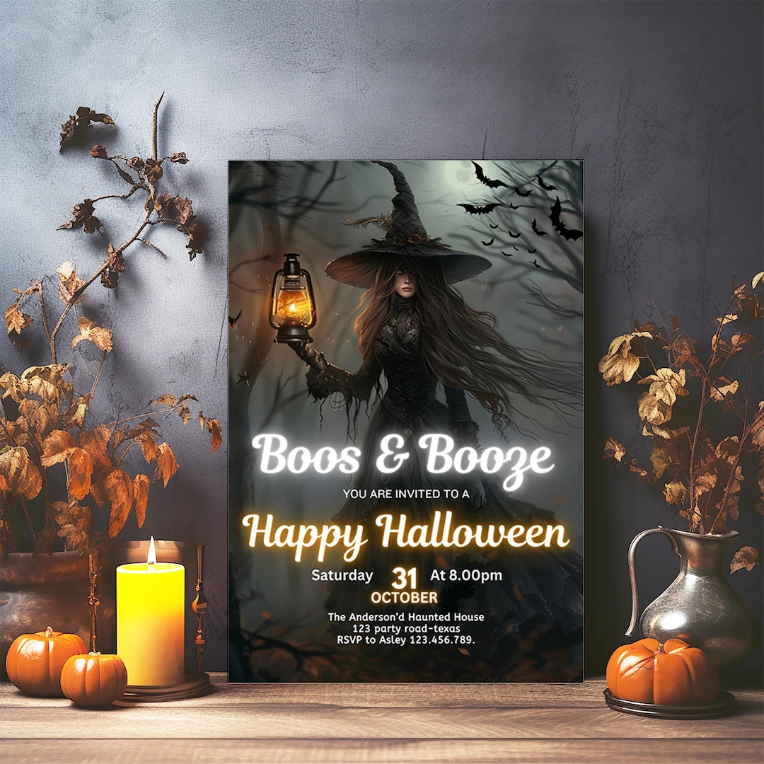 Editable Witchy Halloween Invitation, Printable Costumes Vintage Gothic ...