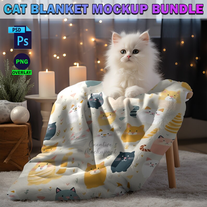 PSD Cat Blanket Mockup Bundle, 10 Flappy Kitty Blanket Mockup, Pet ...