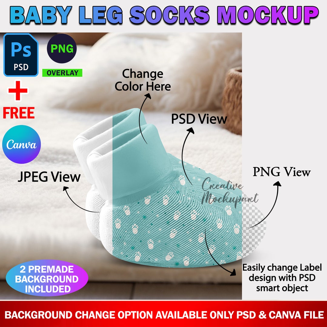 New Born Socks Mockup, Baby Socks Mockup for Dye Sublimation, Insert ...