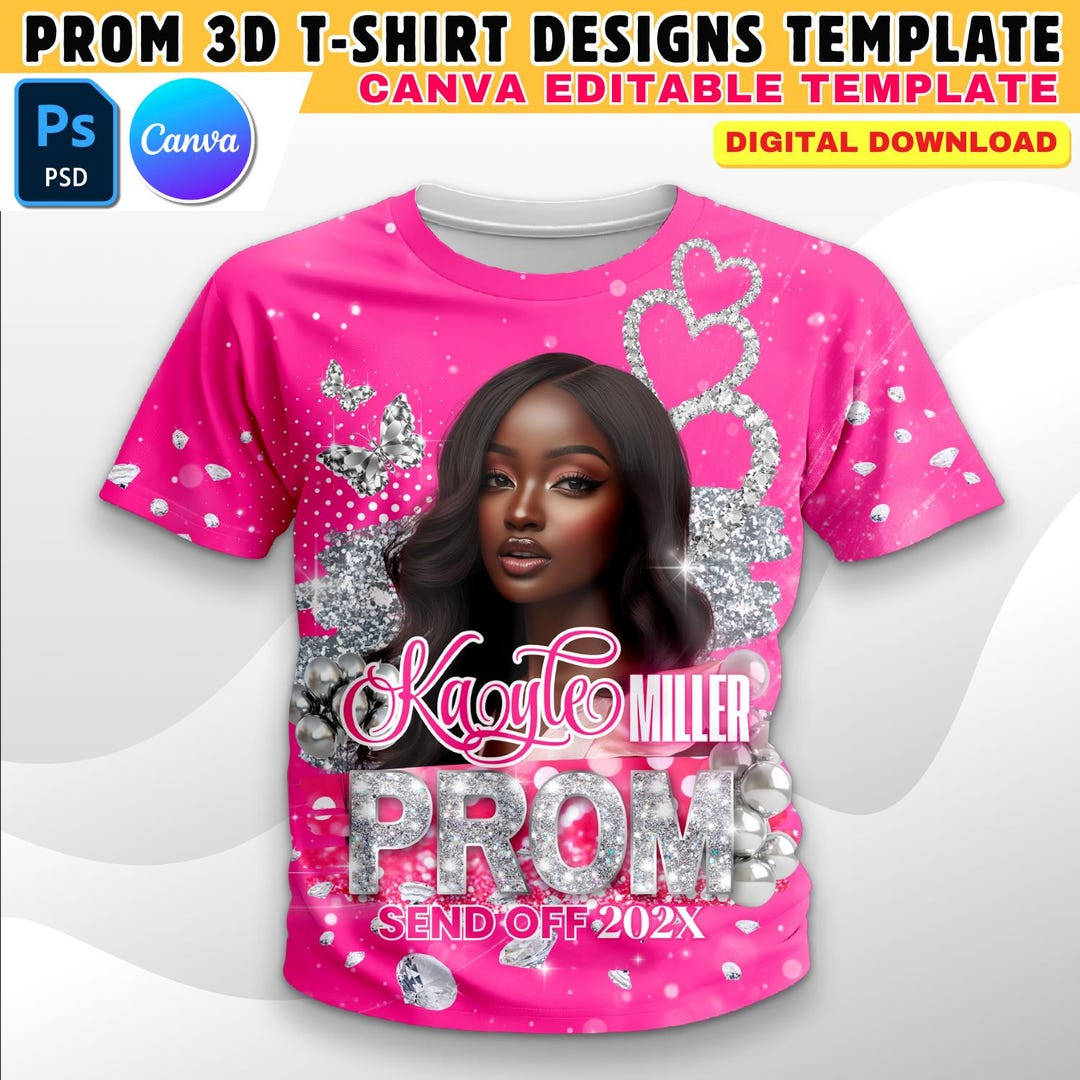 Prom 3D Shirt Design, Pink & Silver T-shirt Design Template, 32x27 Inch ...