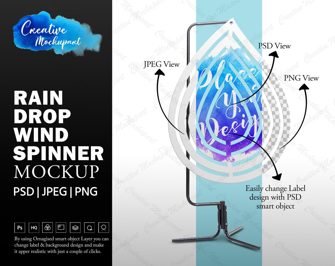 Rain Drop Wind Spinner Mockup | Full Wrap Sublimation, Editable Easy ...