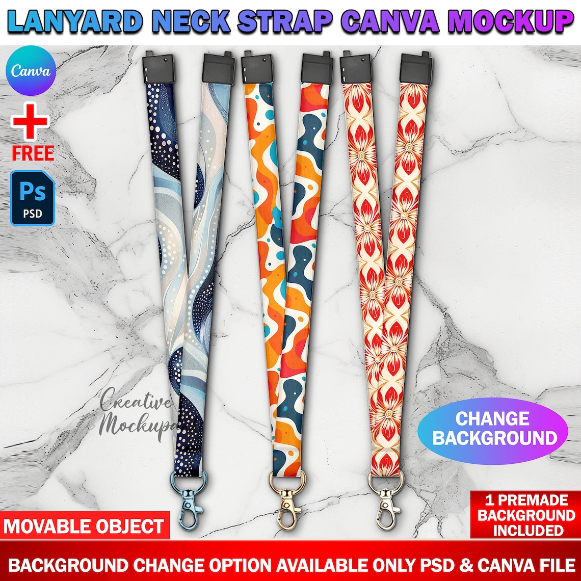 Canva Lanyard Neck Strap Mockup for Sublimation, Neck Lanyard Mockup ...