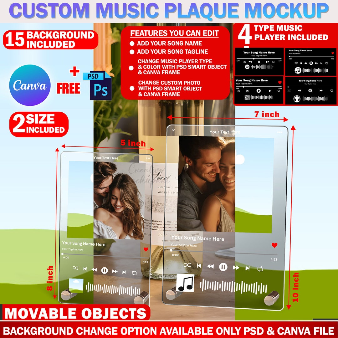 Canva Custom Music Plaque Mockup, 5X8, 7X10 Inch Editable Music Photo ...