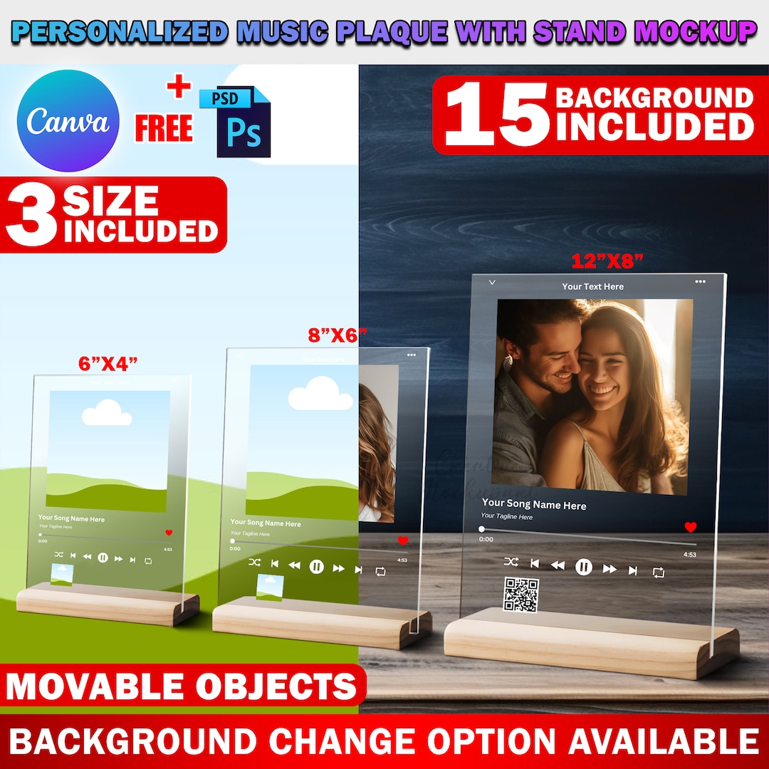 Canva Personalized Music Plaque With Stand Mockup, 6X4, 8X6 12x8 Photo ...