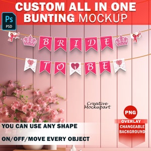 Custom Shape All in One Bunting Mockup, DIY Paper Flag Banner Mockup ...