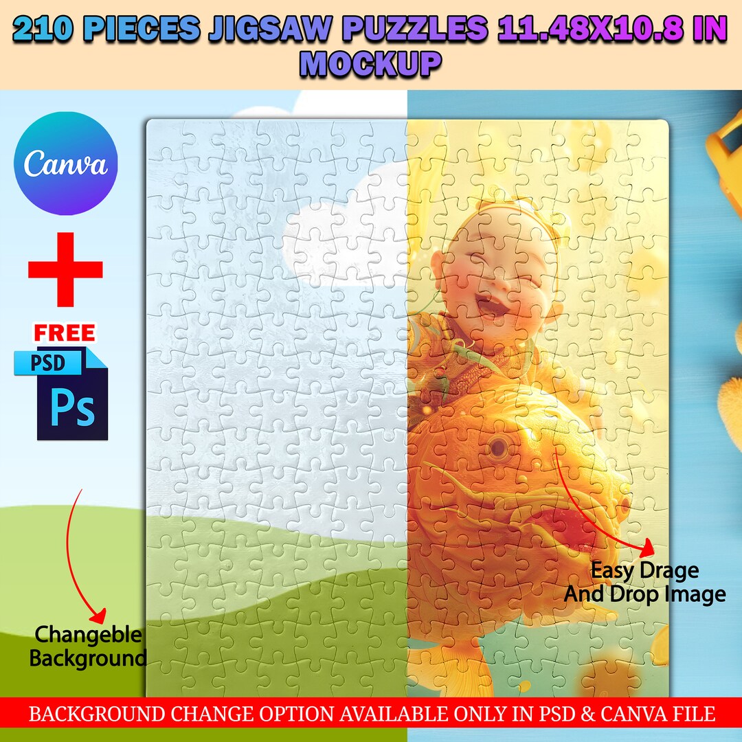 Canva 210 Piece Puzzle Mockup, Jigsaw Puzzle Template for Sublimation, Insert Your Own Design ...