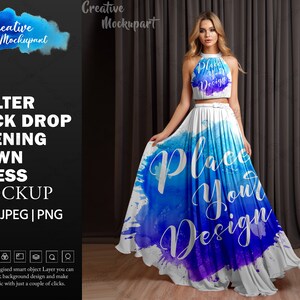 Halter Neck Drop Evening Gown Mockup | Evening Dress Mockup | Styled ...