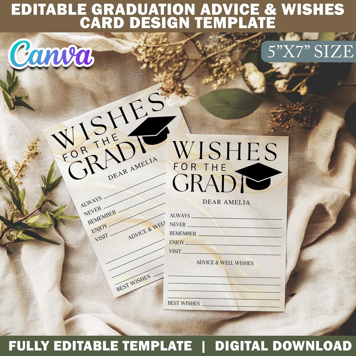 Printable Graduation Advice & Wishes Card Design Template, Editable ...