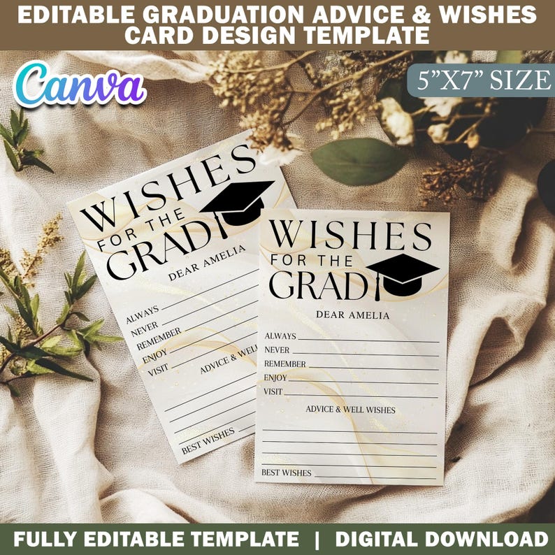 Printable Graduation Advice & Wishes Card Design Template, Editable ...