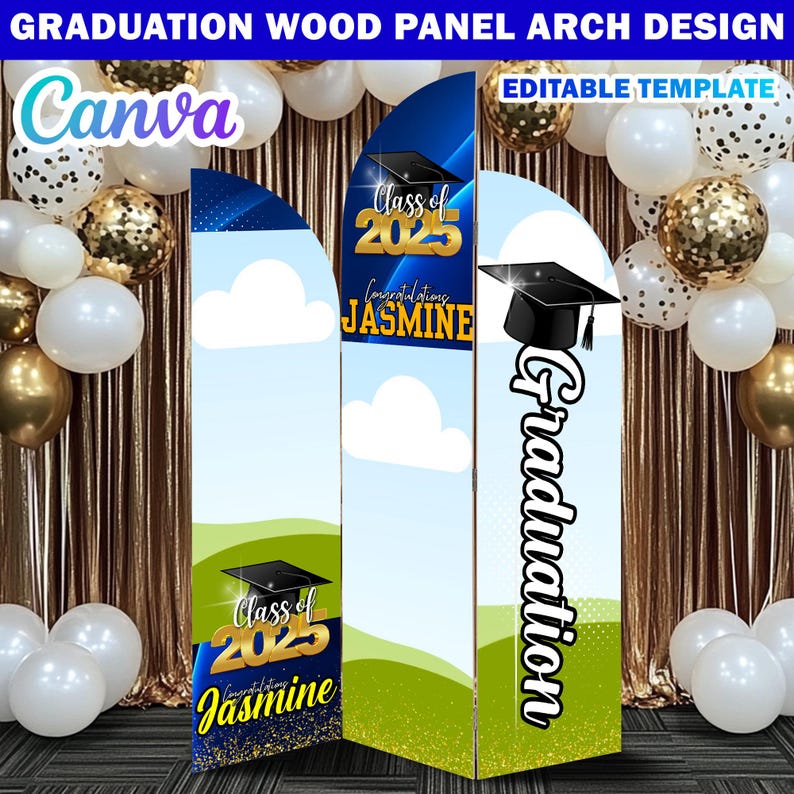 Graduation Wooden Arch Panel Design Canva Backdrop Template Bundle