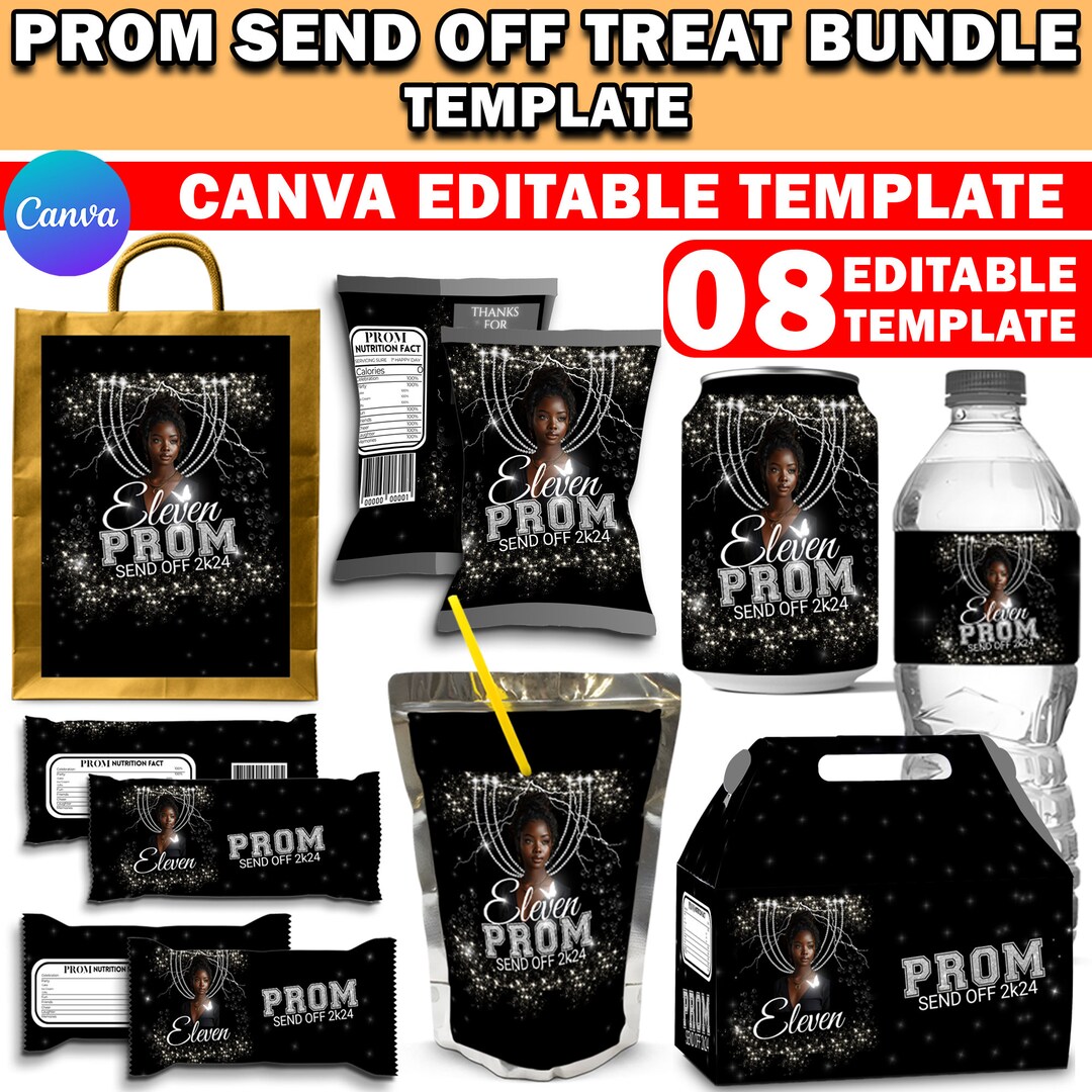 Prom Send off Treat, Prom Packaging Template Bundle, Glitter Silver ...